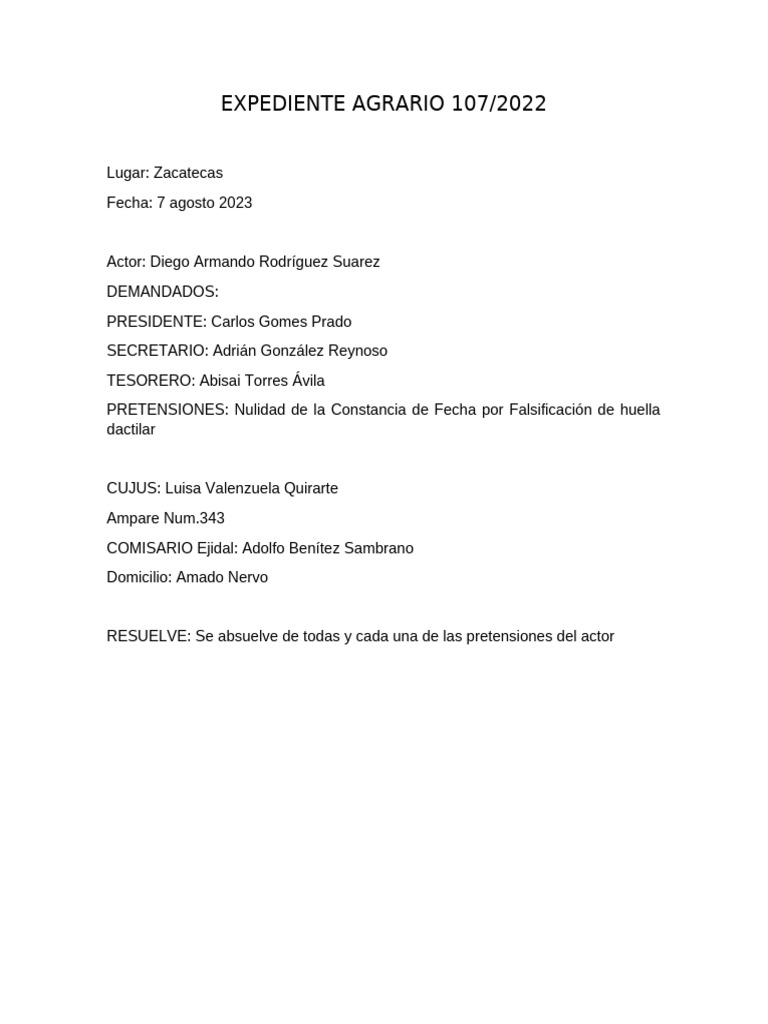 Expediente Agrario 1072022 | PDF | Derecho