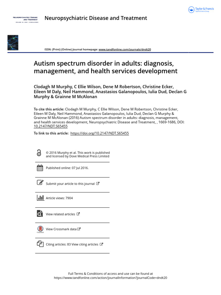 Autism Spectrum Disorder in Adults Diagnosis Management and Health ...