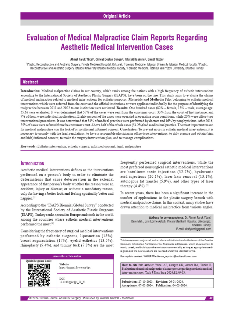 Evaluation Malpractice Claim Reports.2 | PDF | Plastic Surgery | Surgery