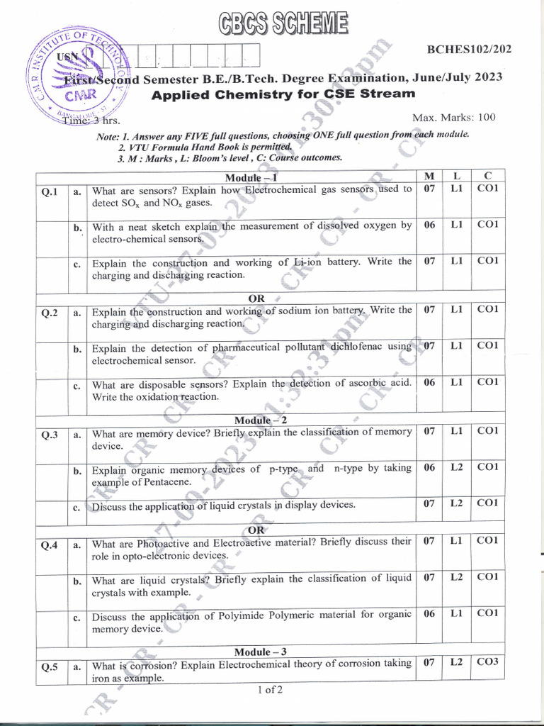 VTU Question Paper of BCHES102 - BCHES202 Applied Chemistry For CSE ... VTU Question Paper of BCHES102 - BCHES202 Applied Chemistry For CSE ...