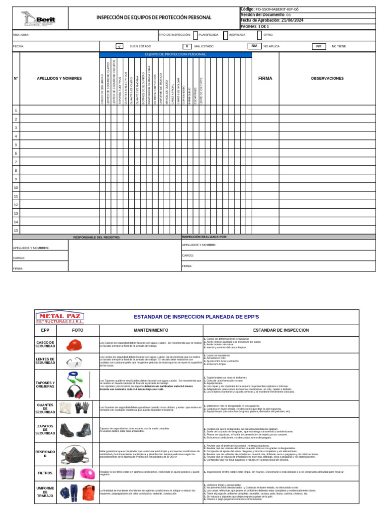 Fo-Ssoma-Ide-06 Inspeccion de Epp | PDF Fo-Ssoma-Ide-06 Inspeccion de Epp | PDF