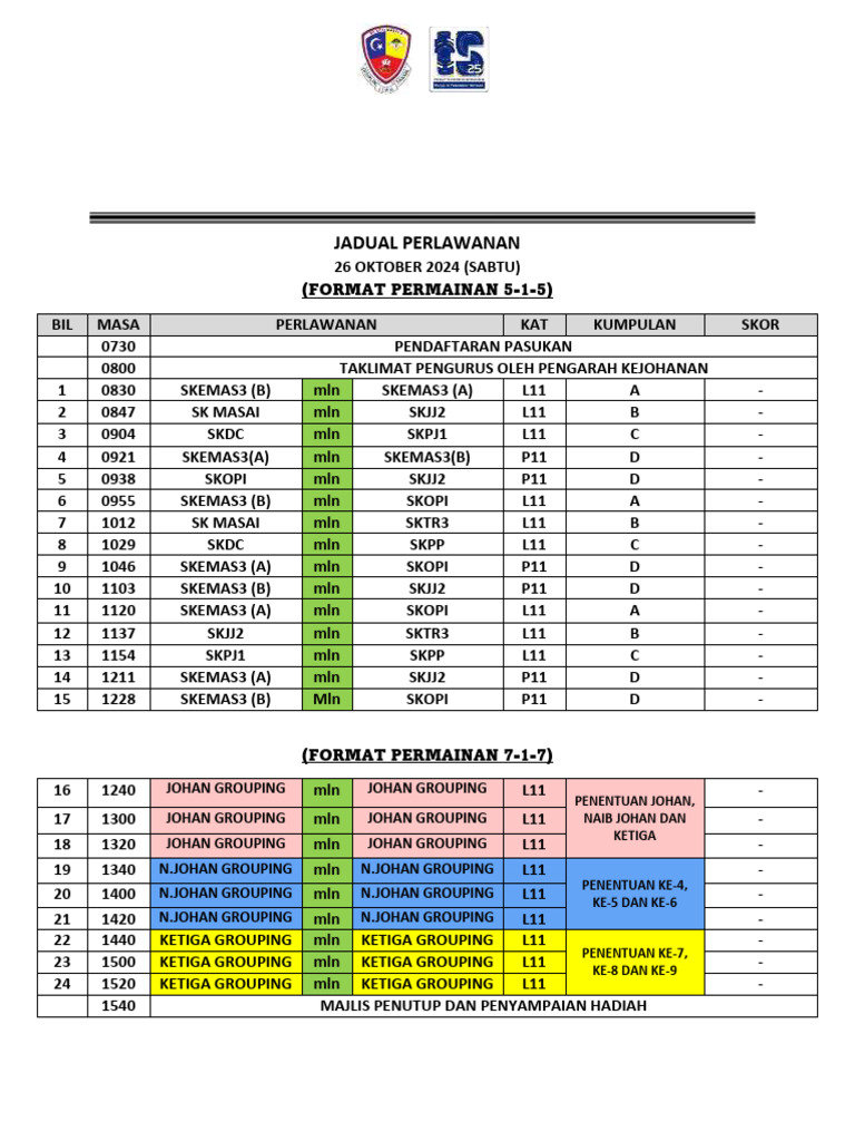 Jadual Perlawanan Skemas3 U11 2024 (New) | PDF