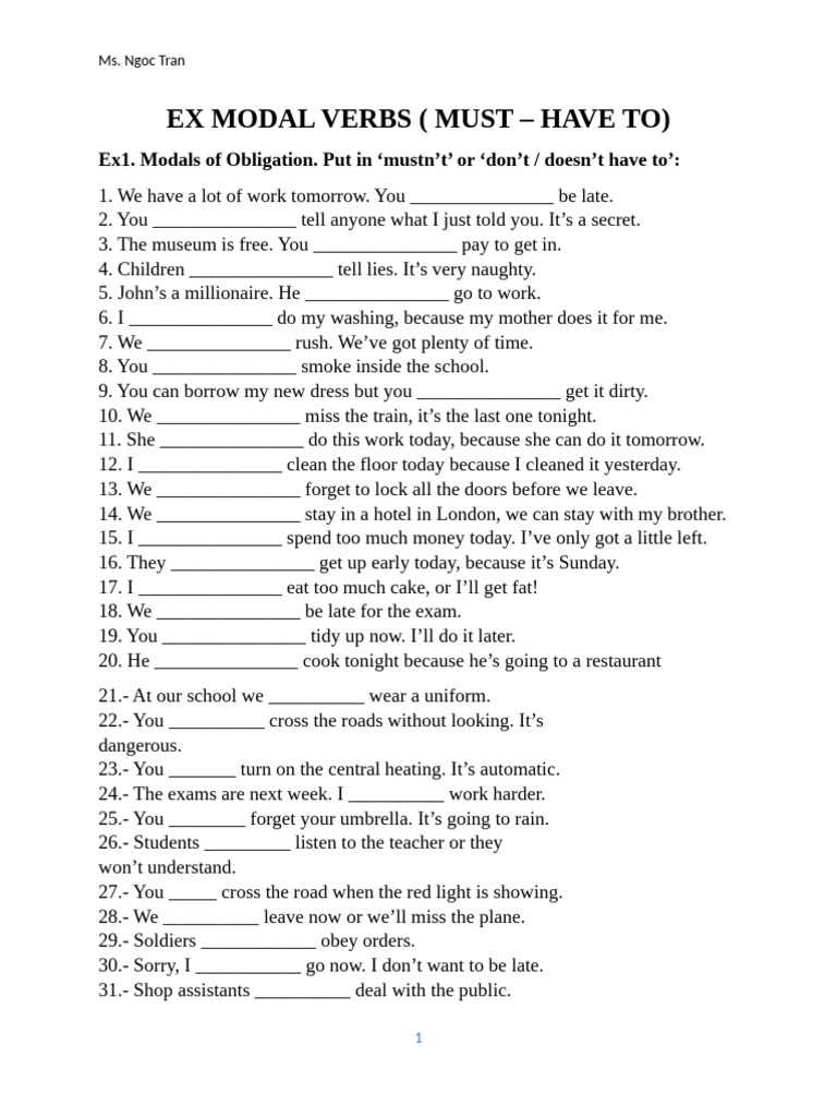 Ex Modal Verbs | PDF | Teaching Methods & Materials