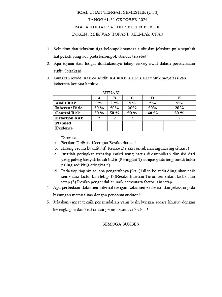 Soal UTS Audit Sektor Publik | PDF
