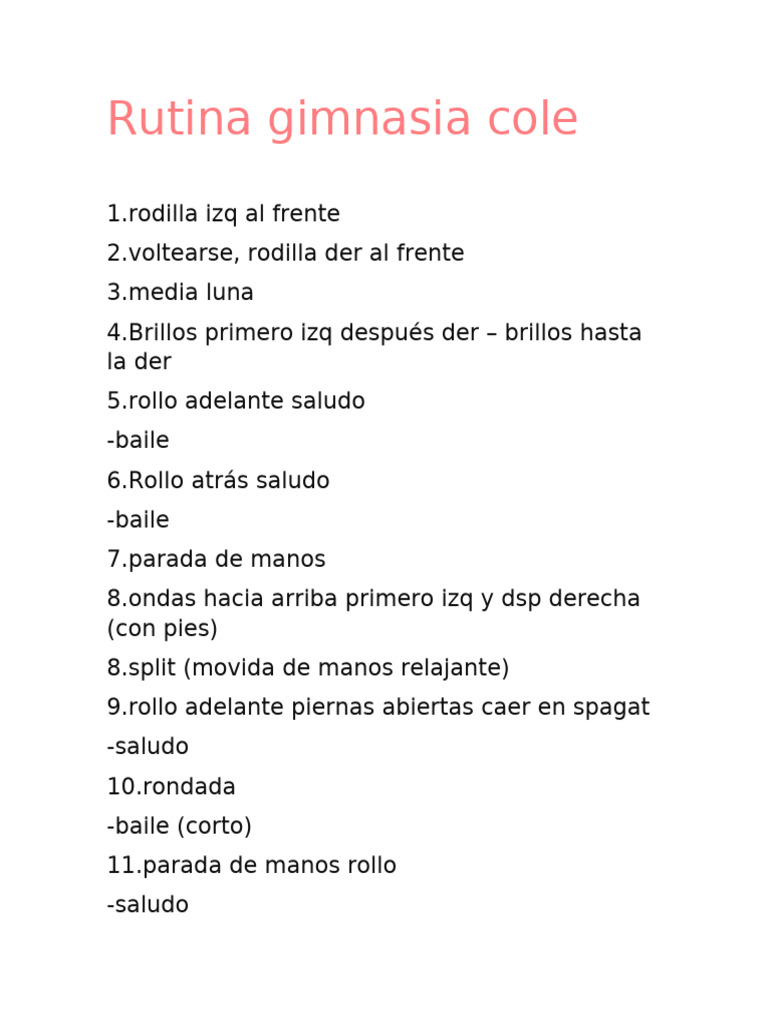 Rutina Gimnasia Cole | PDF