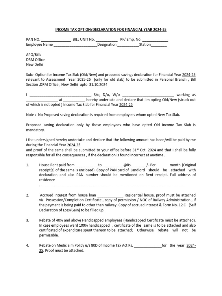 INCOME TAX Declaration Form | PDF | Insurance | Interest