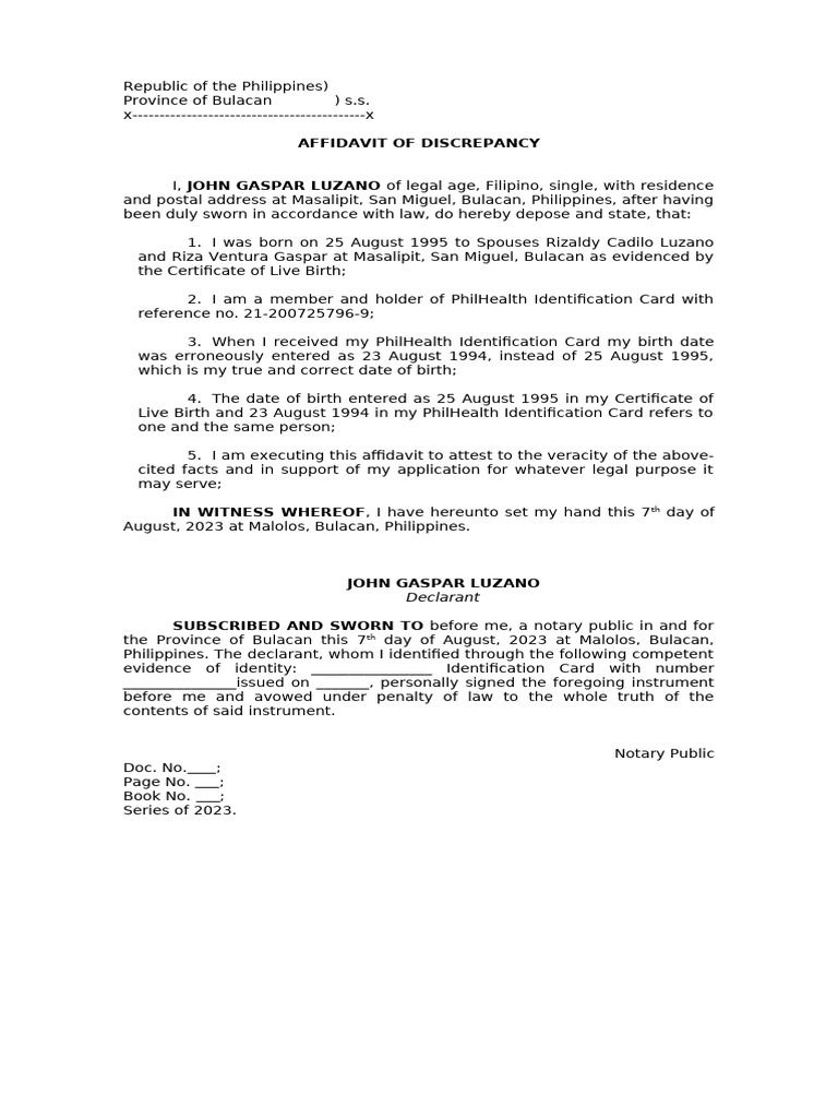 Affidavit of Discrepancy | PDF