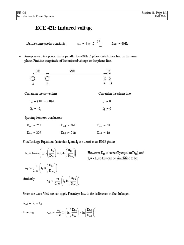 ECE 421: Induced Voltage: 4 10 H M Freq 60Hz | PDF | Physical Quantities | Electricity