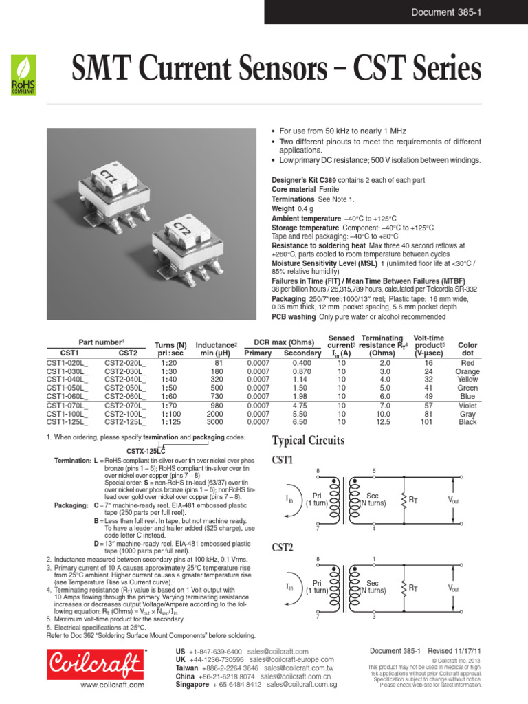 SMT Current Sensors - CST Series: Typical Circuits | PDF | Electrical ...