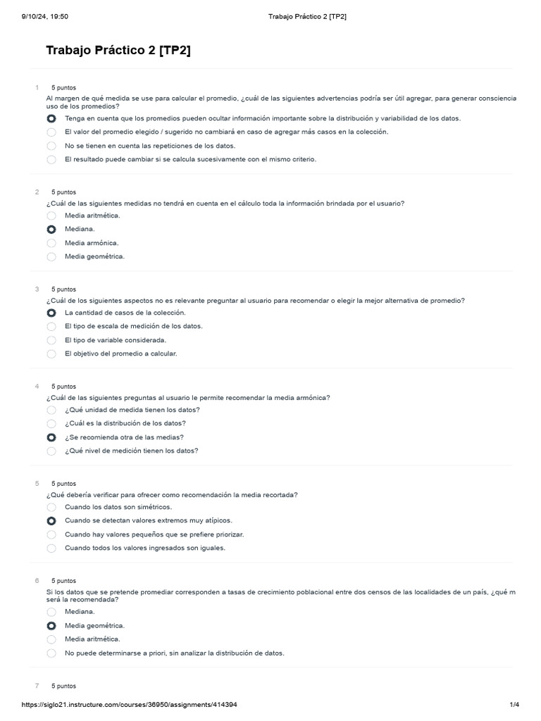 Trabajo Práctico 2 (TP2) | PDF | Media | Nivel de medida