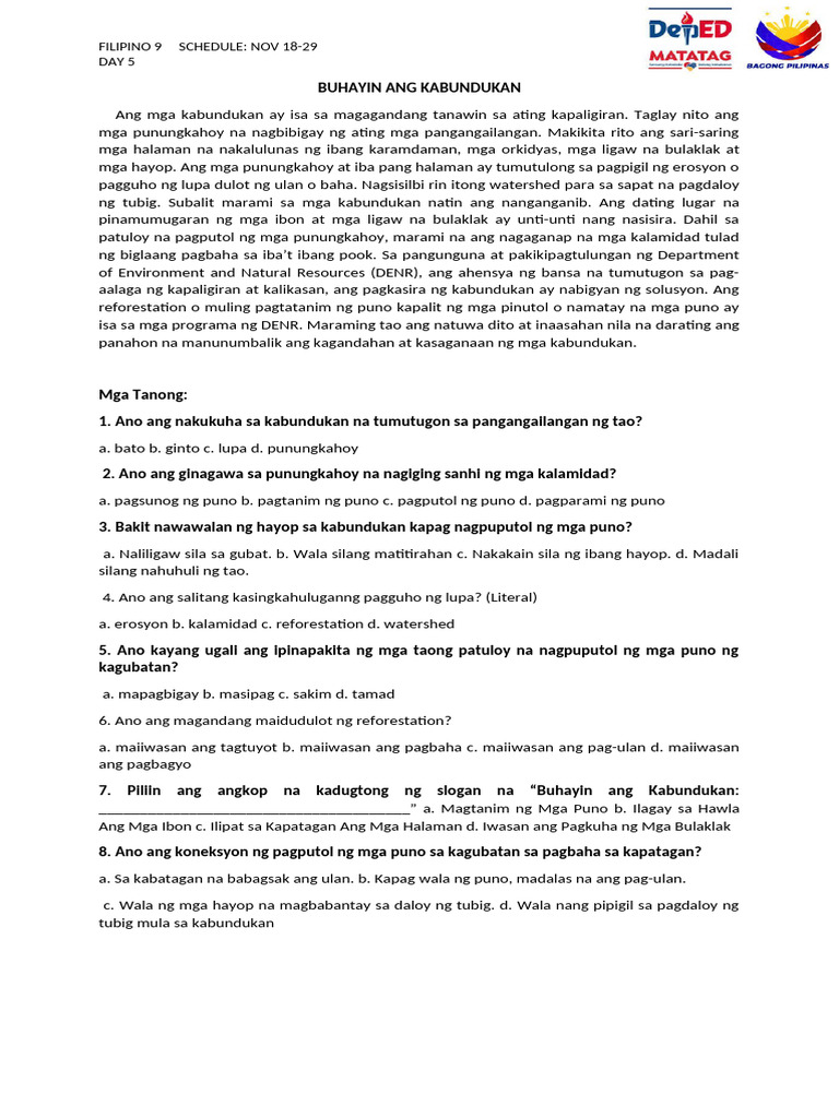 Buhayin Ang Kabundukan-Fil Reading | PDF