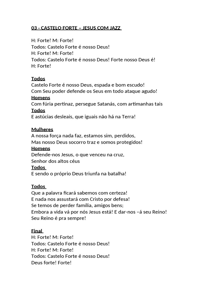Letra de Castelo Forte - Jesus com Jazz | PDF