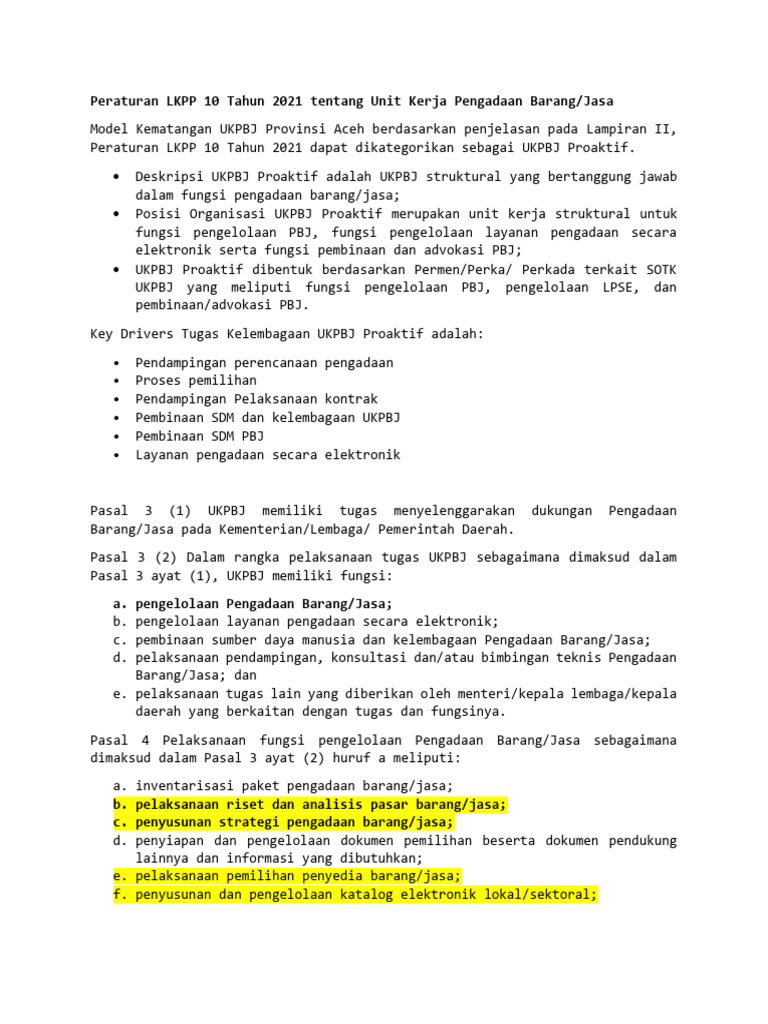 Resume Tugas Dan Fungsi UKPBJ Perlem 10 2021 | PDF | Bisnis