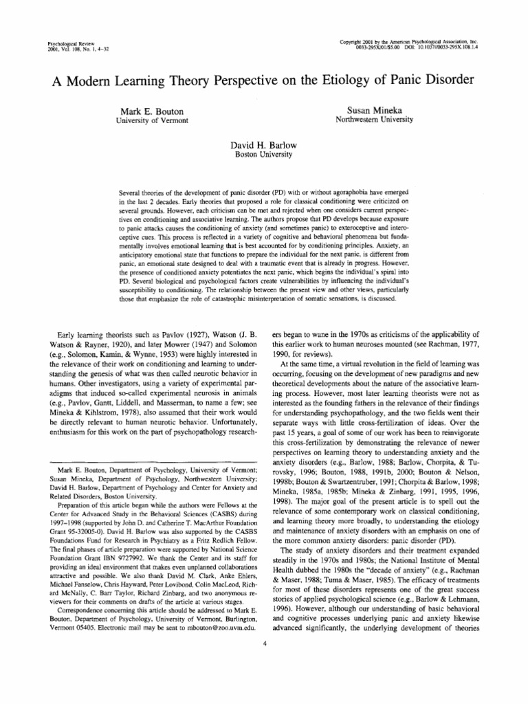 A Modern Learning Theory Perspective On The Etiology of Panic Disorder ...