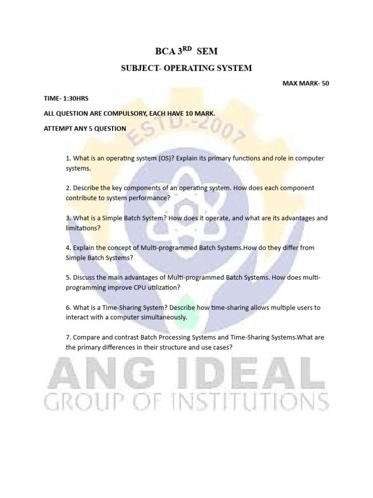 BCA 3rd Sem OS Exam Guide | PDF | Technology & Engineering