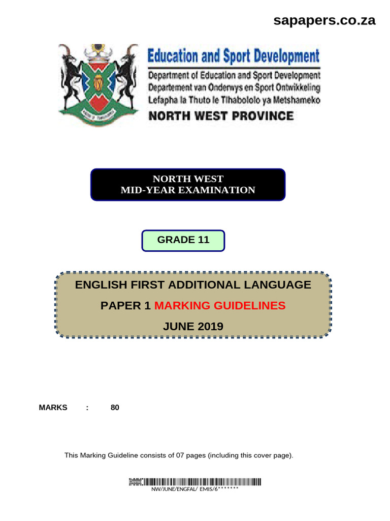 English GR 11 FAL MEMO Paper 1 | PDF | Flood