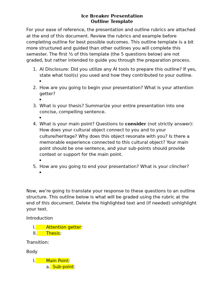 Ice Breaker Outline Template | PDF | Human Communication