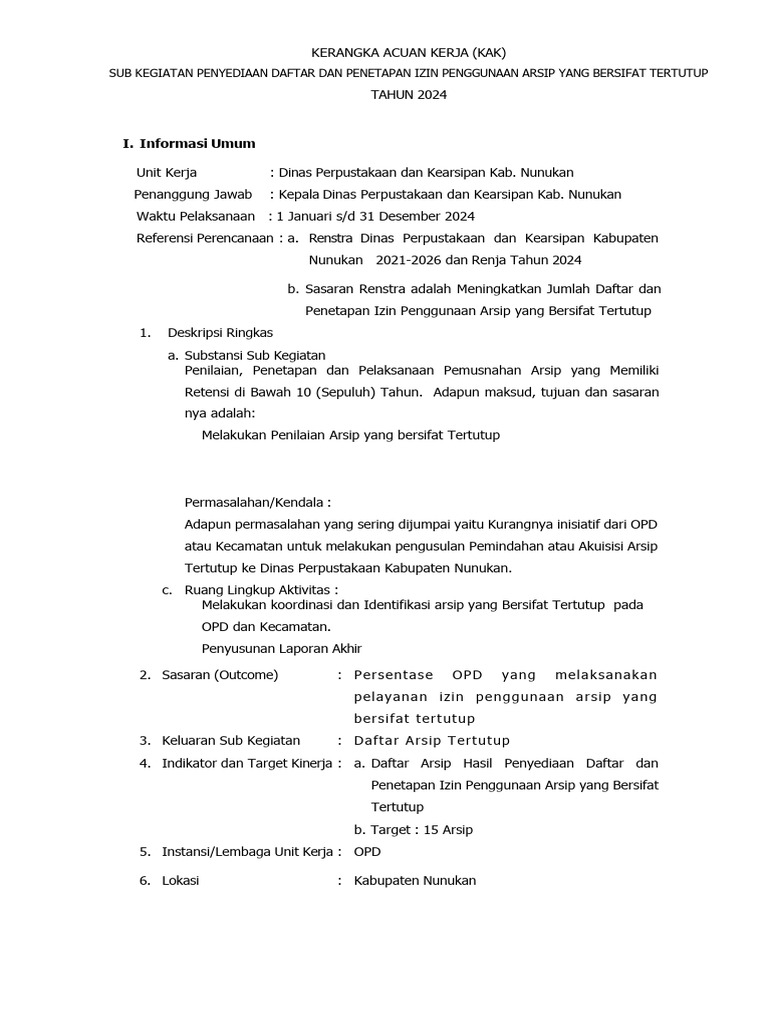 3 KAK Penyediaan Daftar Dan Penetapan Izin Penggunaan Arsip Yang Bersifat Tertutup - (2024 ...