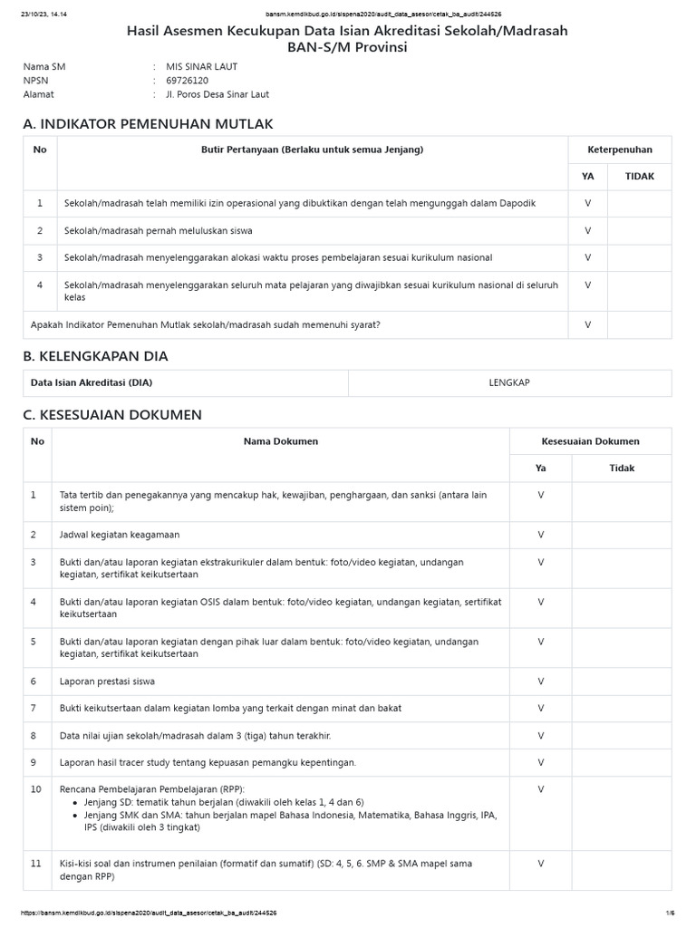 Asesmen Kecukupan Mis Sinar Laut | PDF
