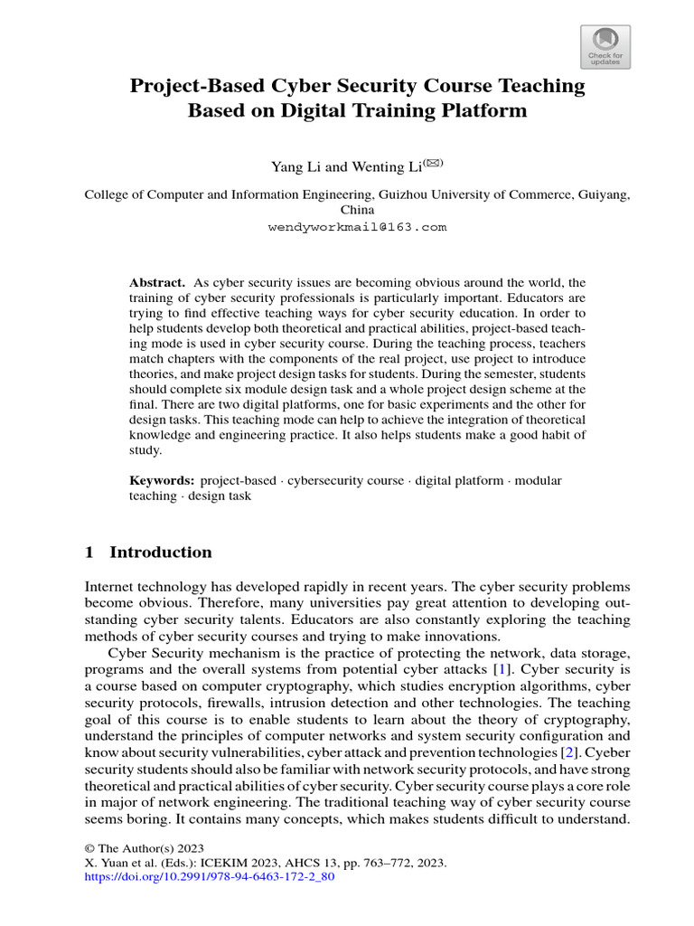 Project-Based Cybersecurity Education | PDF | Computer Network | Computer Security