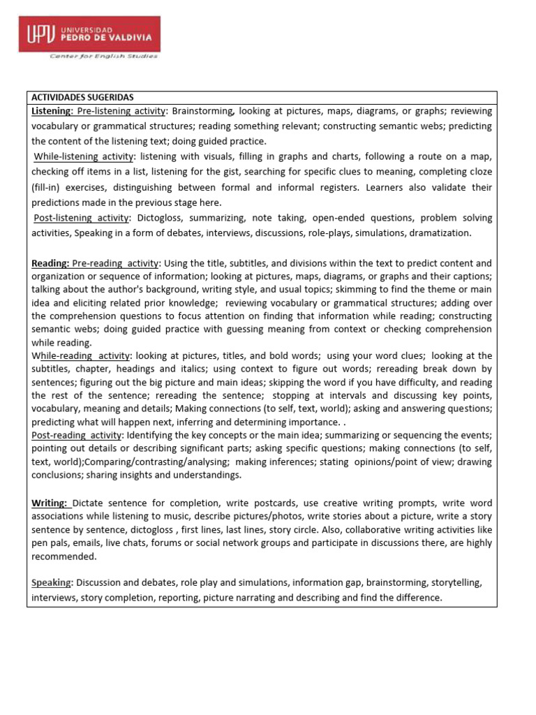 Actividades Sugeridas | PDF | Reading Comprehension | Cognition