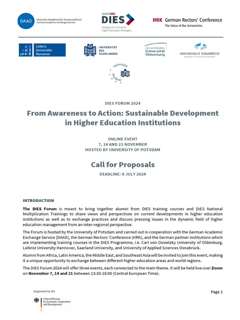 Call For Proposals - DIES Forum 2024 | PDF | Sustainability | Governance