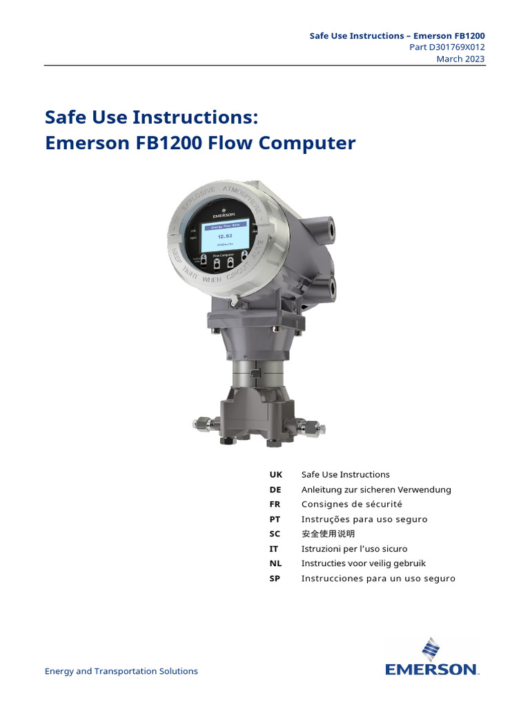 Safe Use Instructions Emerson fb1200 Flow Computer en 1523156 | PDF ...