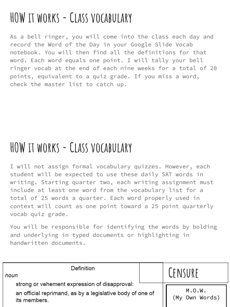 Daily SAT Vocabulary Instructions | PDF
