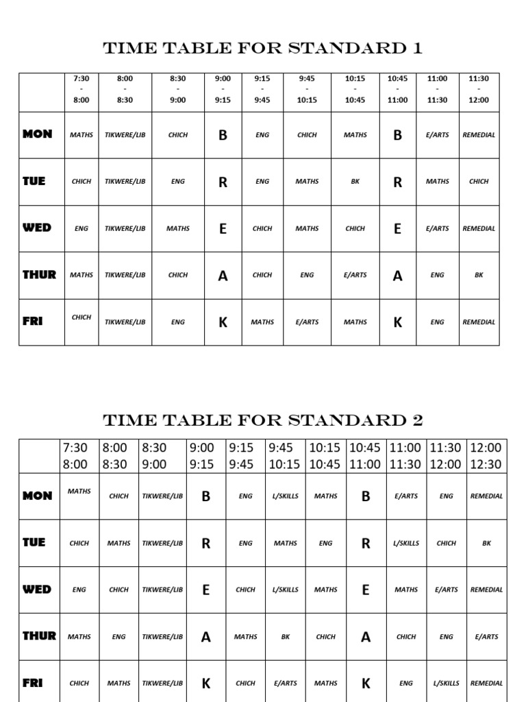 New Primary School Timetable Print Out For Your Class-1 | PDF | Science ...