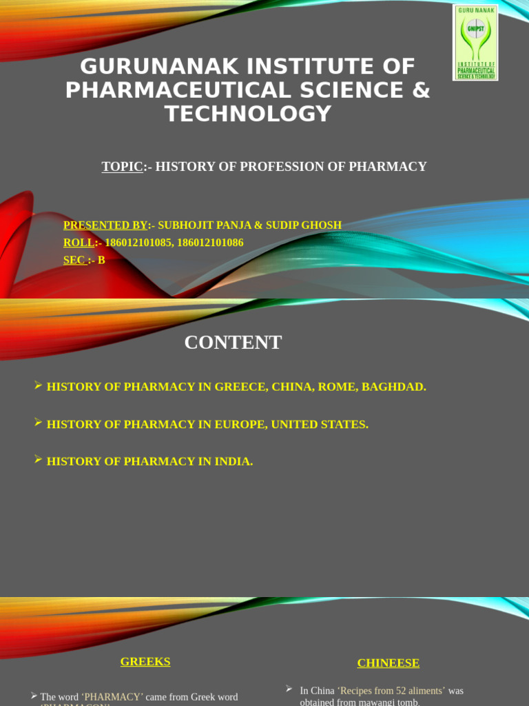 History of Pharmacy Sem 1 | PDF | Pharmacy | Therapy