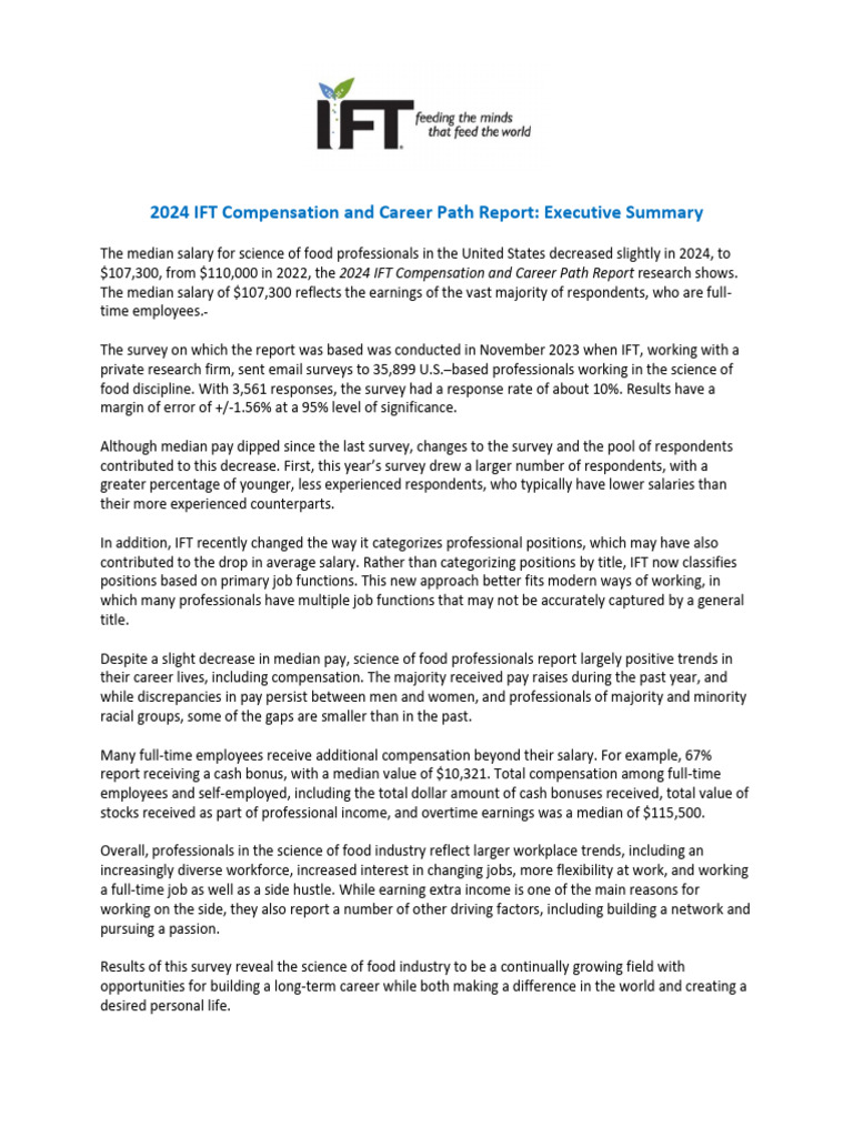 2024 IFT Compensation and Career Path Report Executive Summary | PDF | Salary | Employment