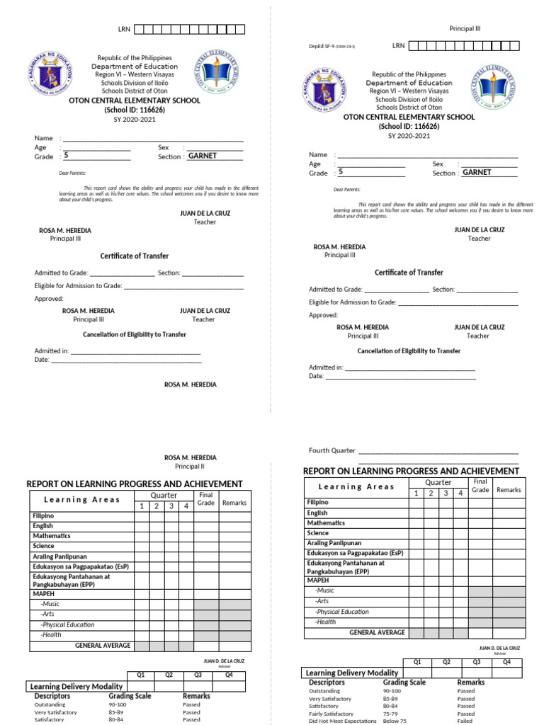 DepEd SF 9 Gr. 4 6 New Normal | PDF