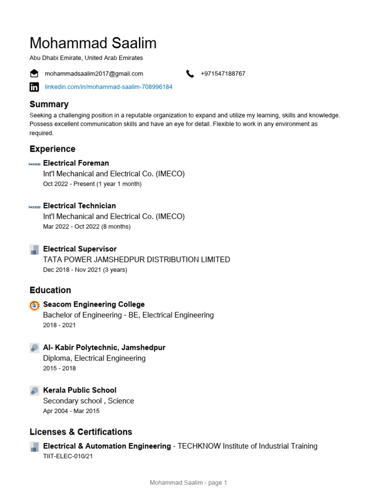 Resume Mohammad Saalim | PDF