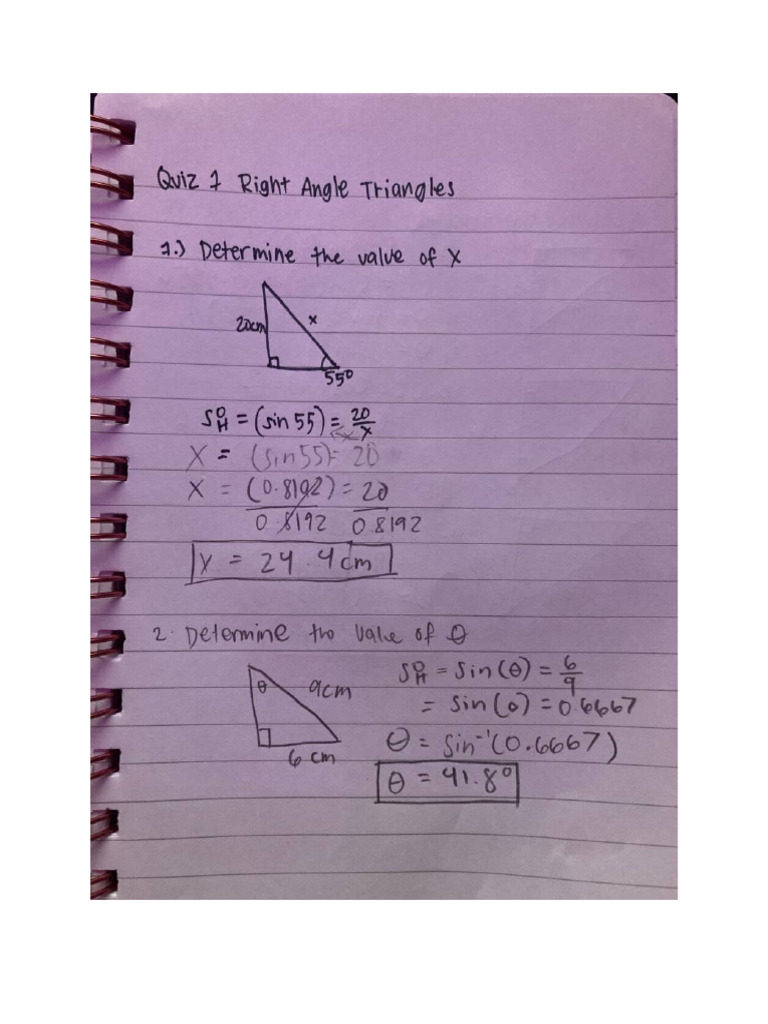 Right Angle Triangles Quiz | PDF