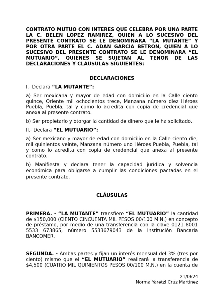 Contrato Mutuo | PDF