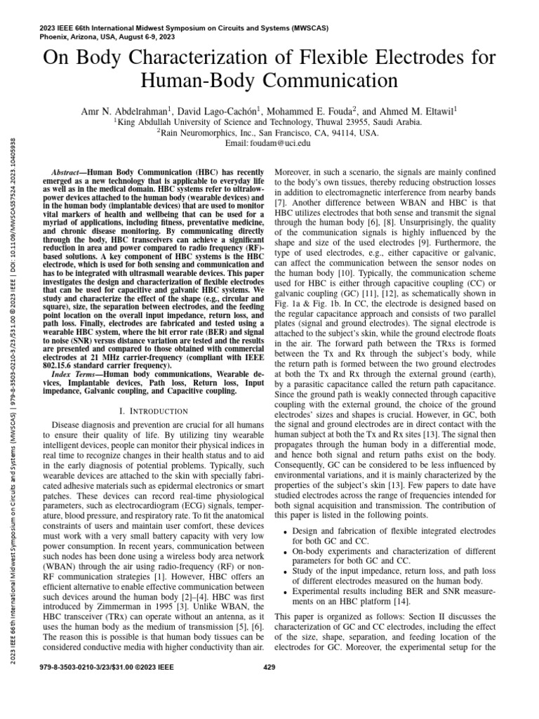 On Body Characterization of Flexible Electrodes For Human-Body ...