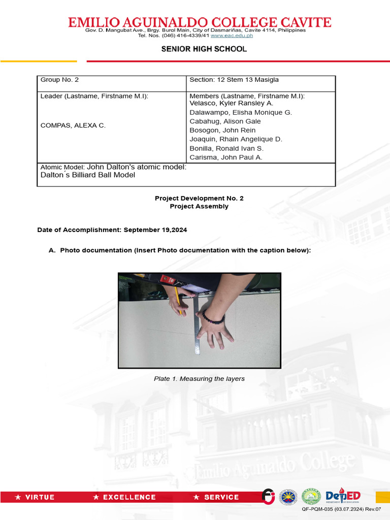 Dalton's Atomic Model Project Report | PDF