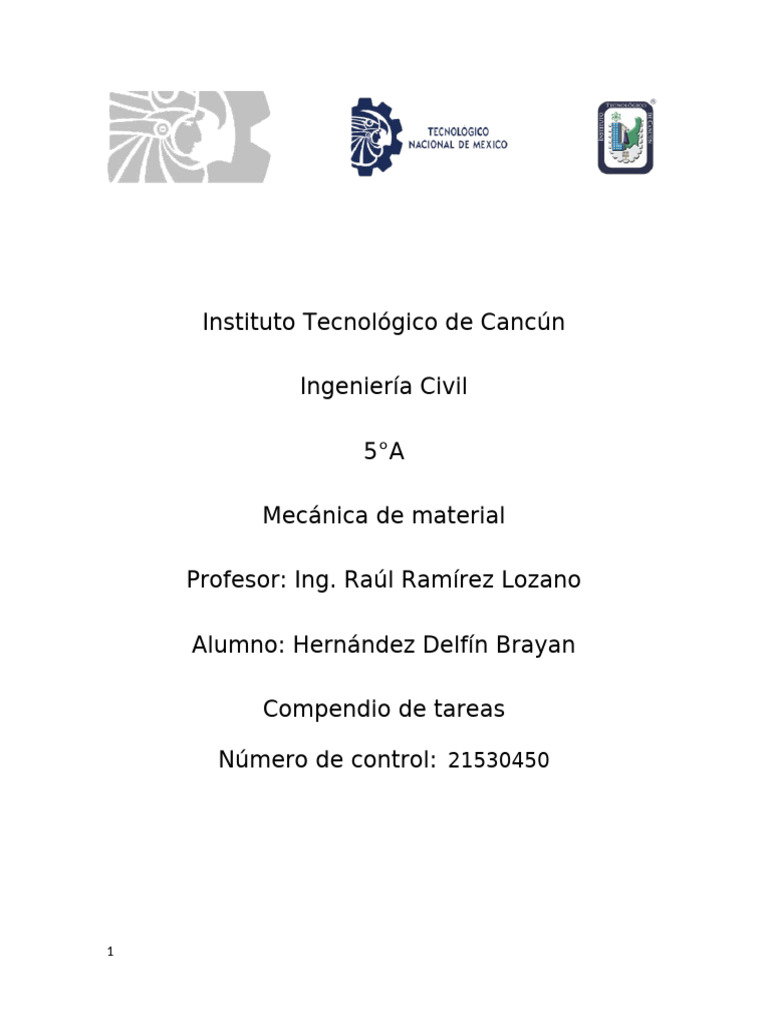 Compendio Mecánica de Materiales Brayan Hernández Delfin | PDF | Viga (Estructura) | Doblar