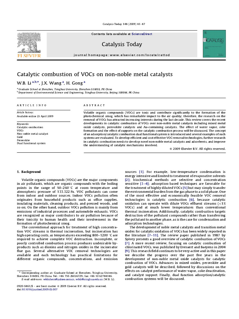Catalytic Combustion of VOCs On Non-Noble Metal Catalysts | PDF
