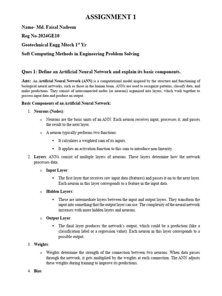 Md. Faisal 2024GE10 Assignment | PDF | Artificial Neural Network | Algorithms