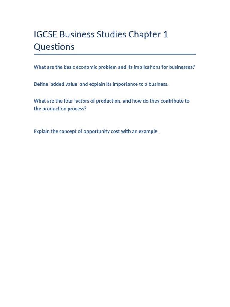 IGCSE Business Studies Chapter 1 Q | PDF