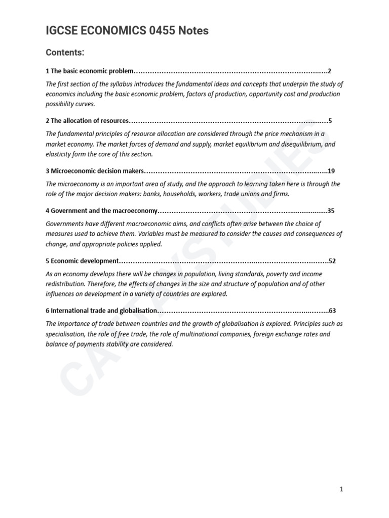 (Printable) IGCSE Economics Notes | PDF | Economic Equilibrium | Demand