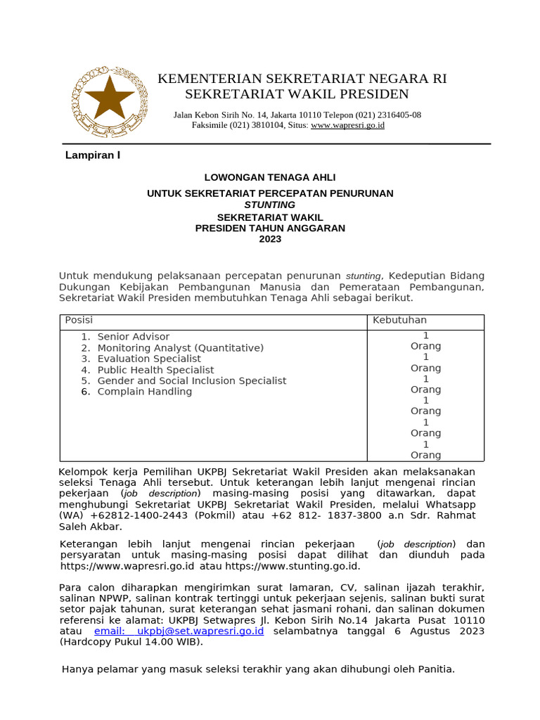 Materi Iklan Lowongan Tenaga Ahli TP2S 2023 | PDF