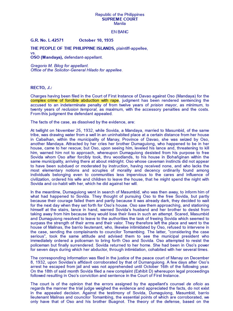 Forcible Abduction Case Ruling, 1935 | PDF | Appeal | Testimony