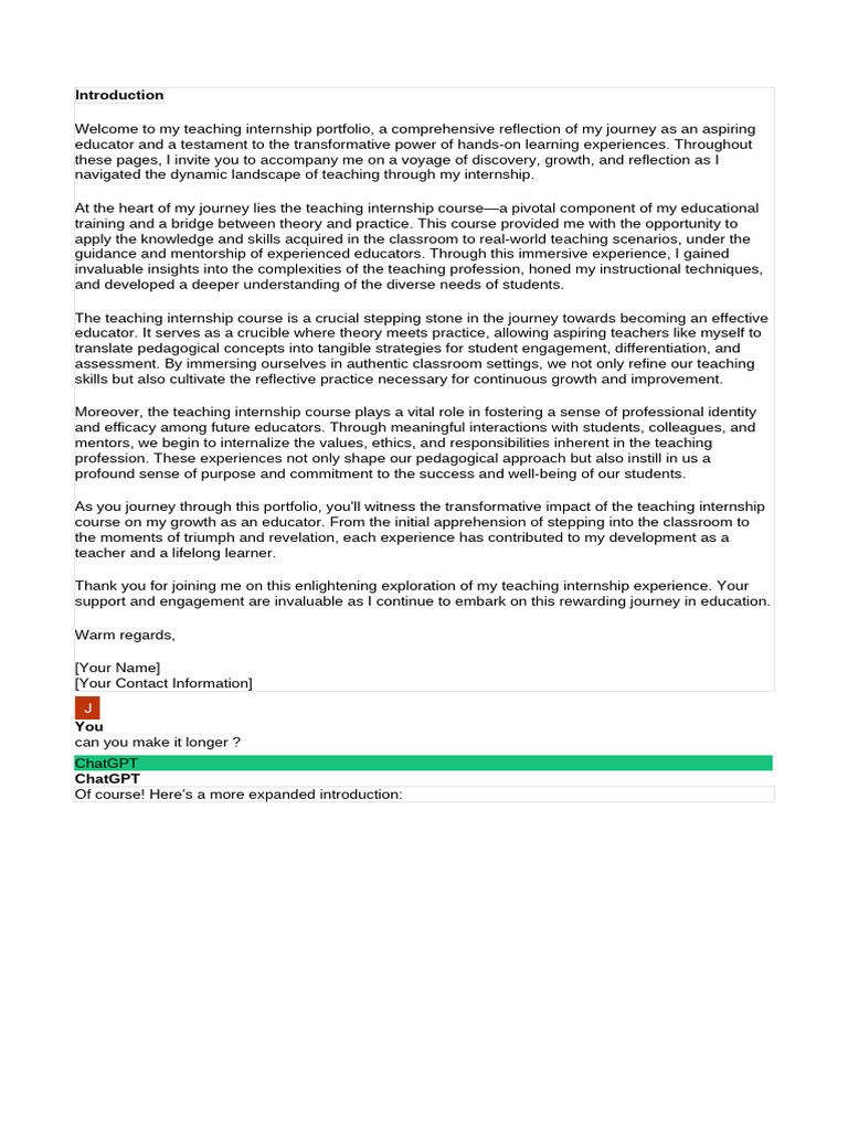 Teaching Internship Portfolio Introduction | PDF | Teachers | Mentorship