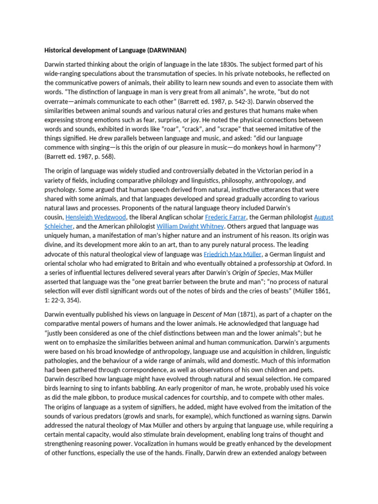 Historical Development of Language | PDF | Origin Of Language | Charles Darwin