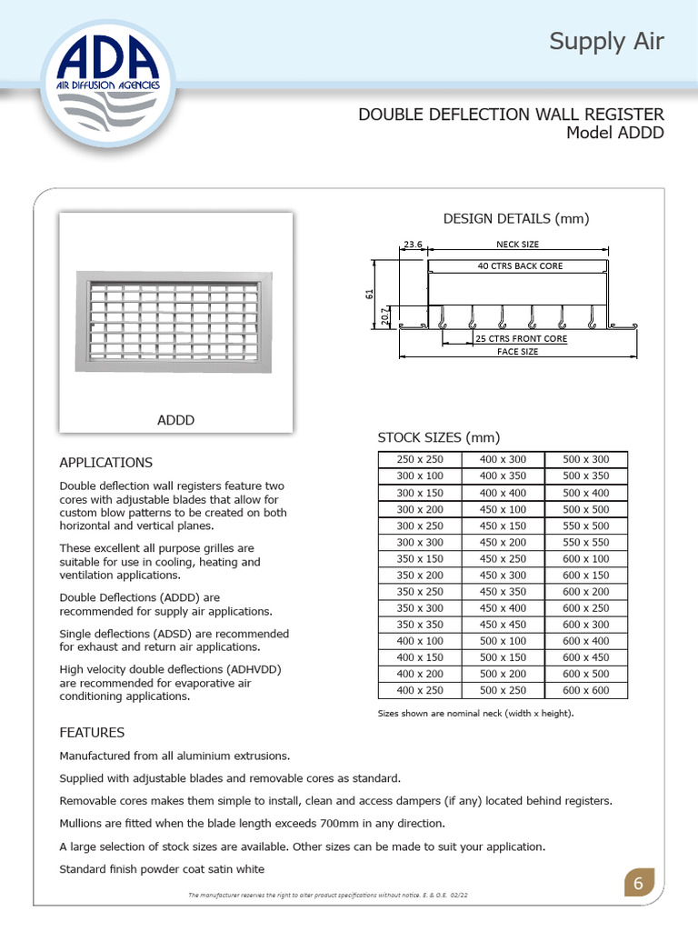 ADDD Double Deflection Wall Register | PDF | Mechanical Engineering