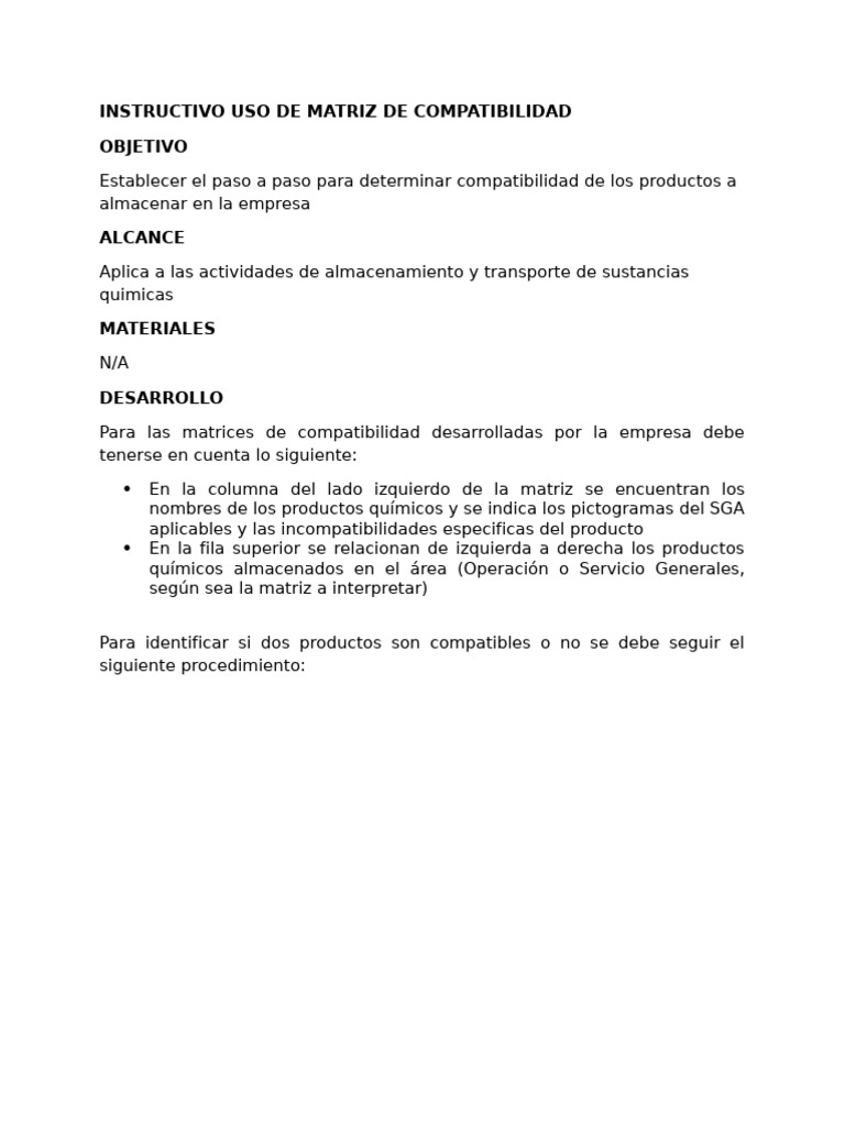 Instructivo Uso de Matriz de Compatibilidad | PDF