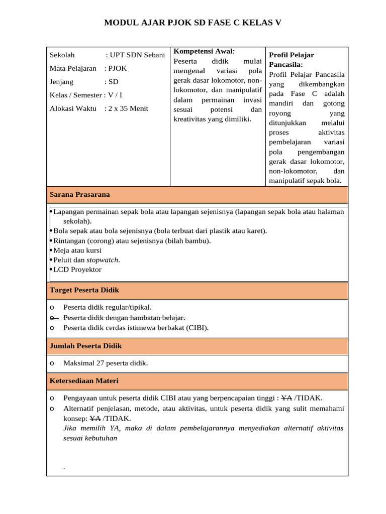 01 Modul Ajar Permainan Sepak Bola | PDF