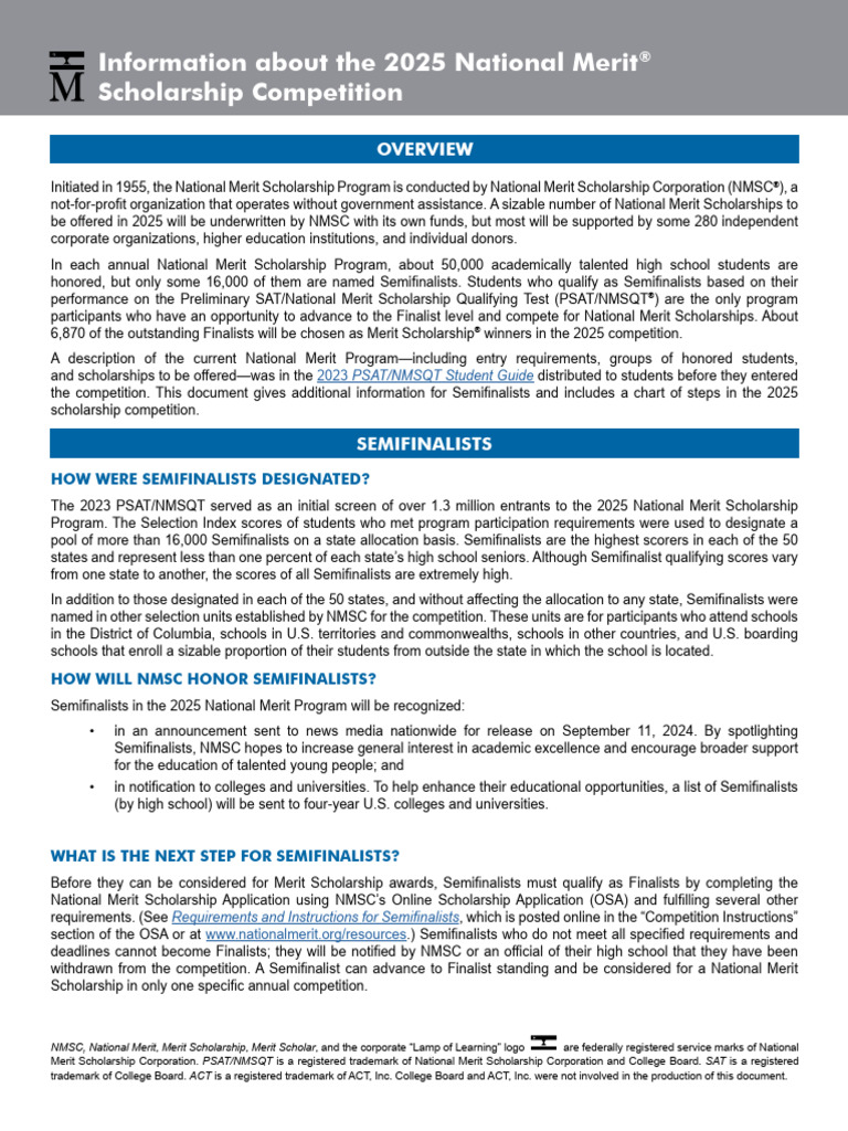2025 National Merit Scholarship Overview | PDF | Educational Stages ...